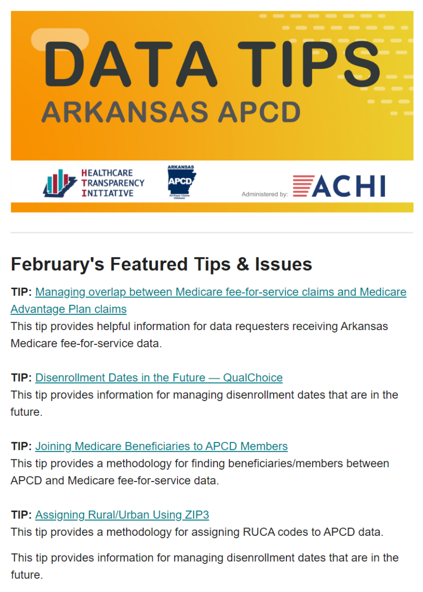 Newsletter Signup - Data User Group - Arkansas Center for Health Improvement